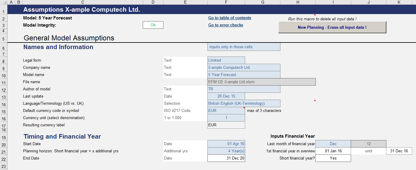 Extract of General Model Assumptions