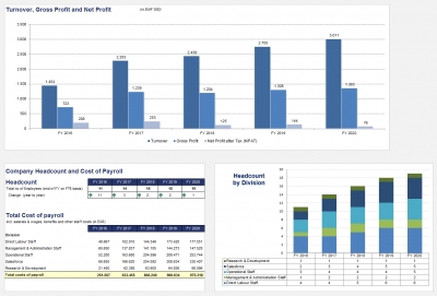 Annual Turnover, Profit (Diagram), Headcount, Costs of Payroll